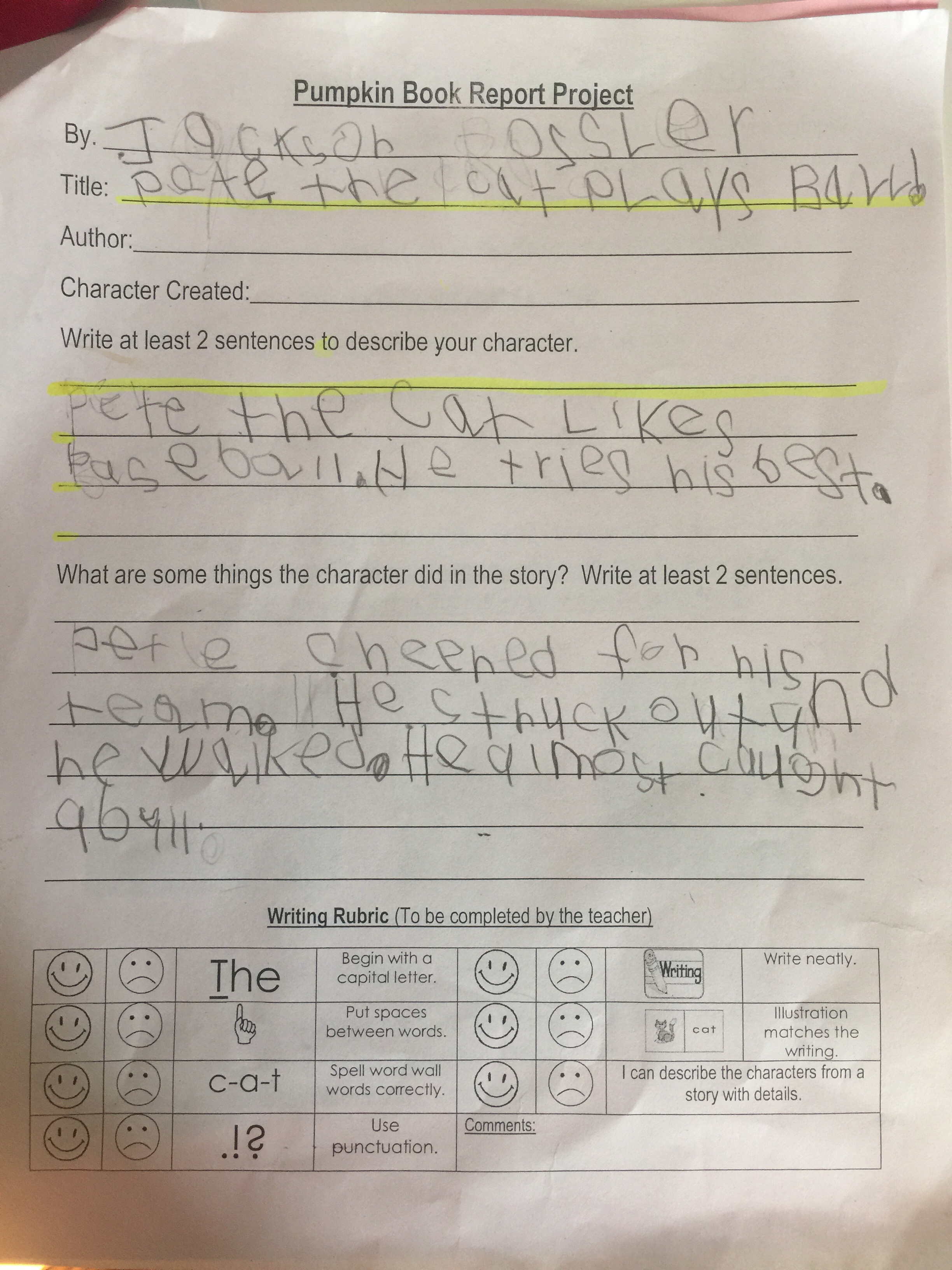 Pete the Cat Play Ball Pumpkin Book Report – Halley Rossler